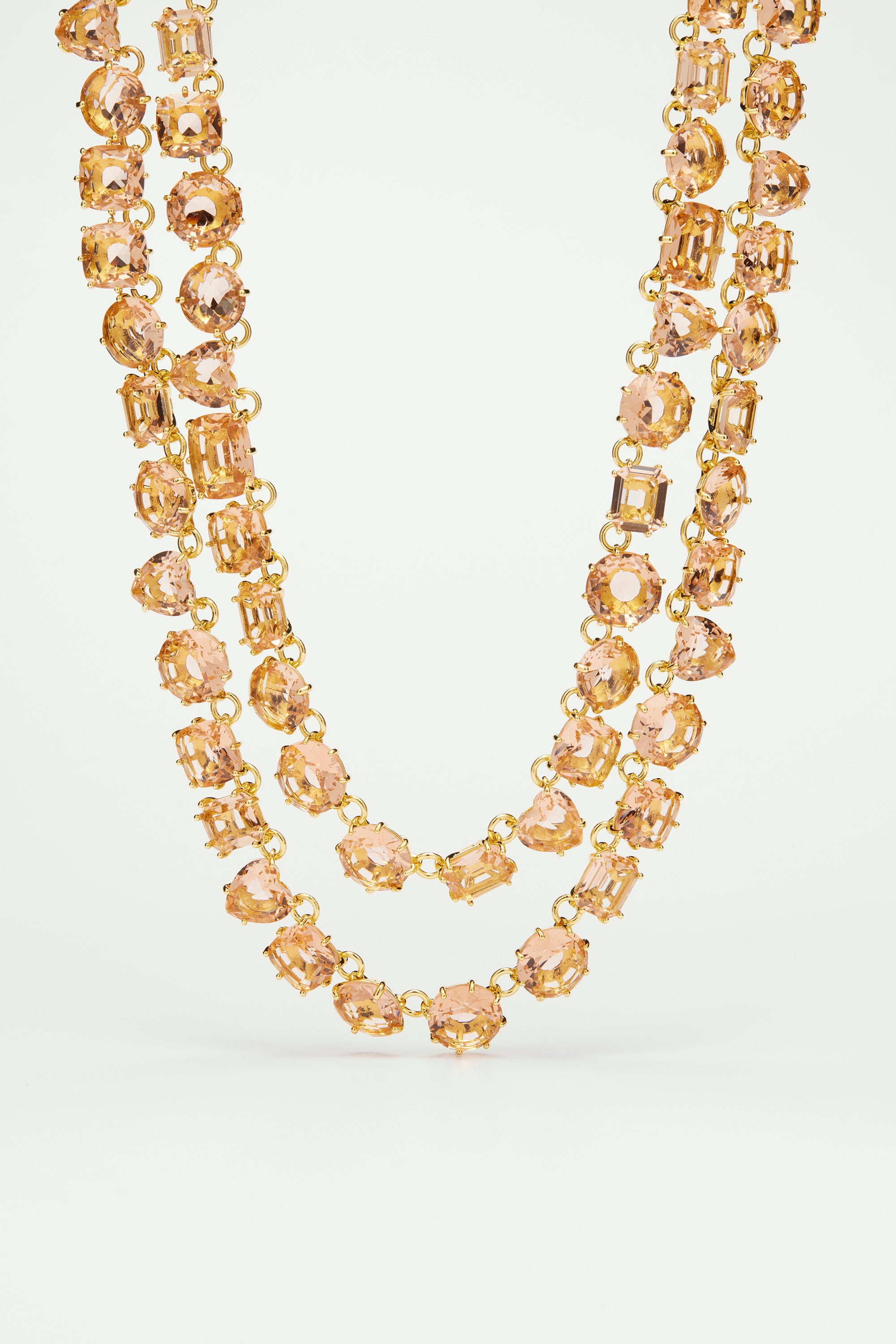 Collier plastron deux rangs la diamantine rose abricot